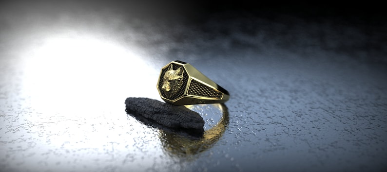 Solid Gold Wolf Ring | Gold Signet Ring for Men | Gold Wolf Ring Men ...