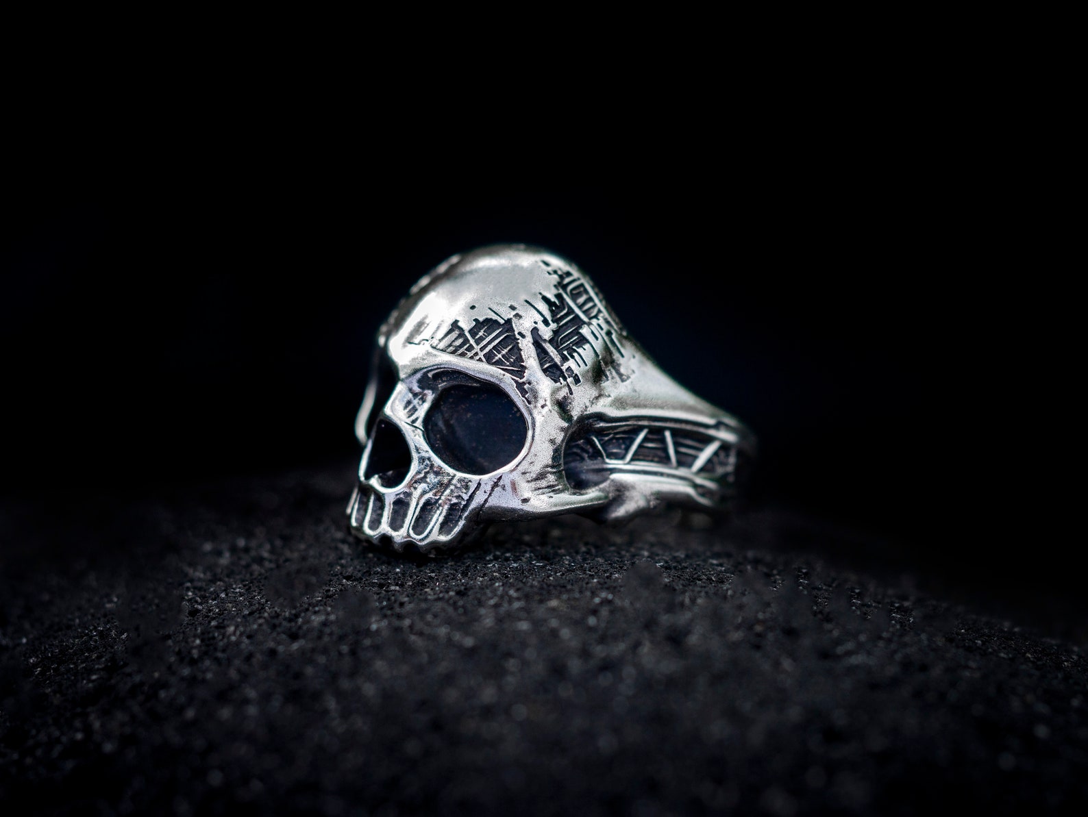 Men's Silver Skull Ring | Cyborg Biomech Design | Unique Statement ...