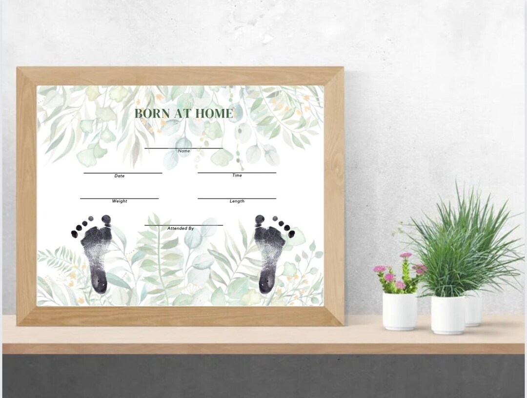 Keepsake Homebirth Certificate With Greenery Design. Perfect for ...