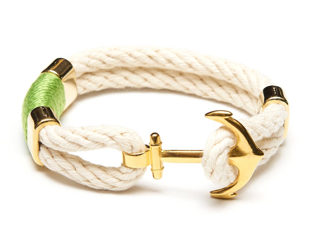 Nautical Rope Bracelet / Nautical Anchor Bracelet / Ivory Lime Green ...