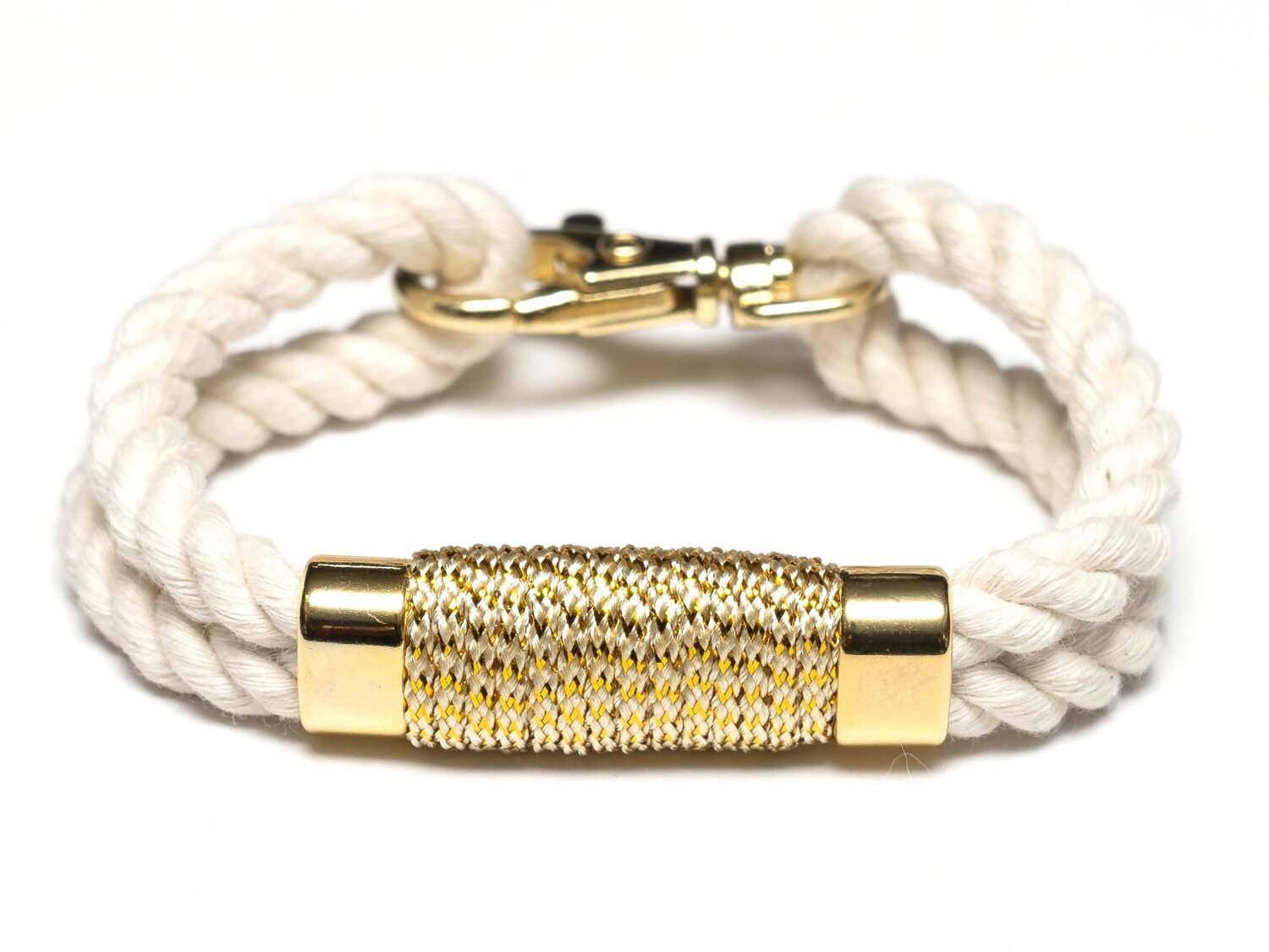 Nautical Rope Bracelet / Metallic Gold Bracelet / Ivory Rope | Etsy