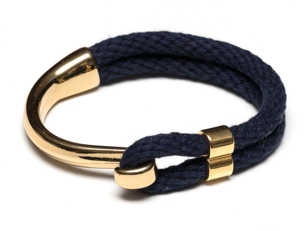 Nautical Rope Bracelet / Navy Blue Rope Bracelet / Gold Half Hook Clasp ...