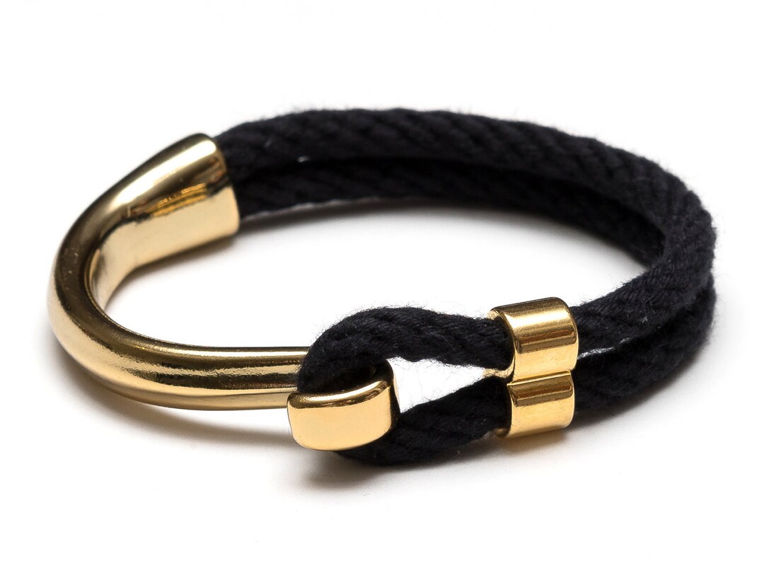 Nautical Rope Bracelet / Black Rope Bracelet / Gold Half Hook - Etsy