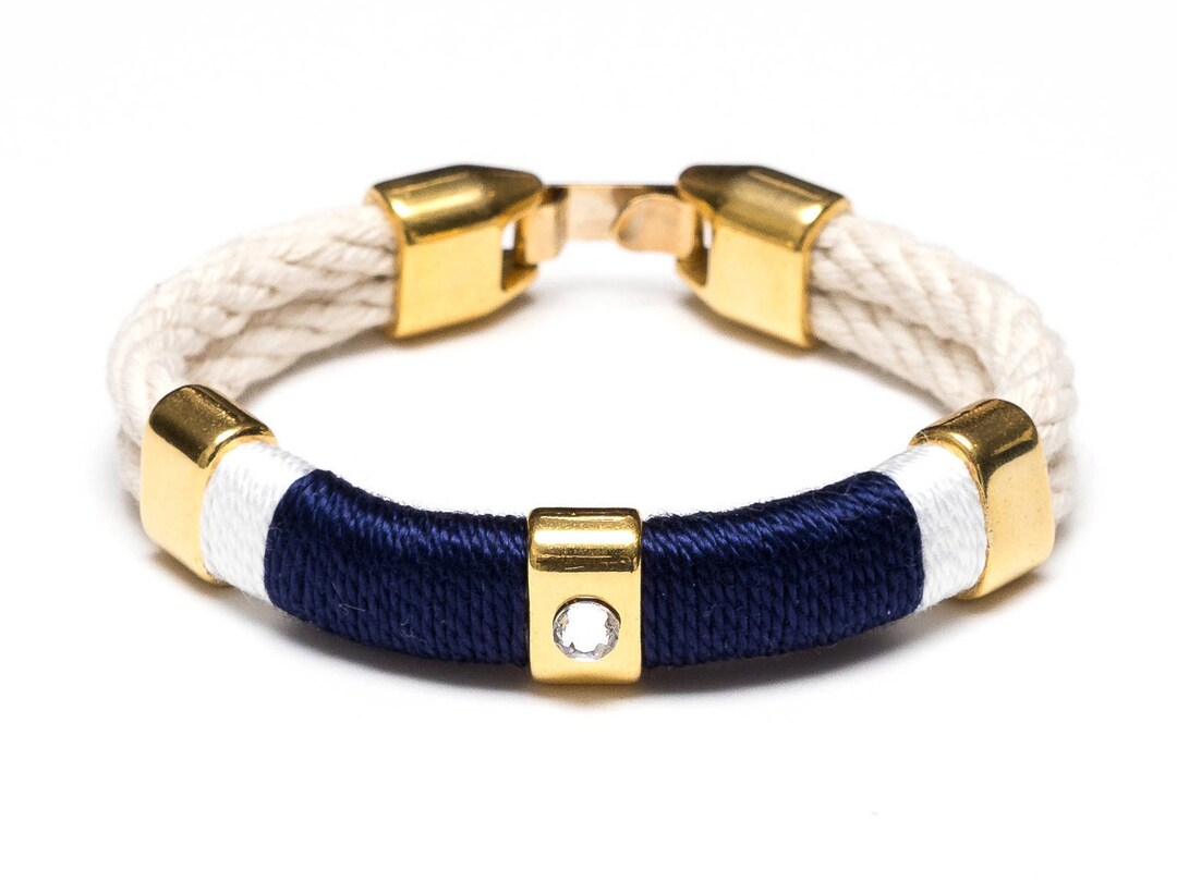 Nautical Rope Bracelet / Ivory Rope Bracelet / Rhinestone Nautical ...