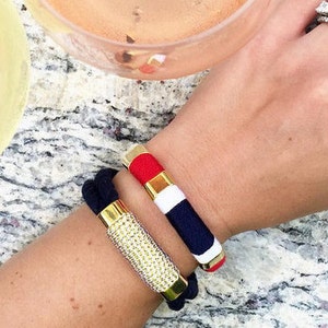 Nautical Rope Bracelet / Metallic Gold Bracelet / Navy Blue Rope ...