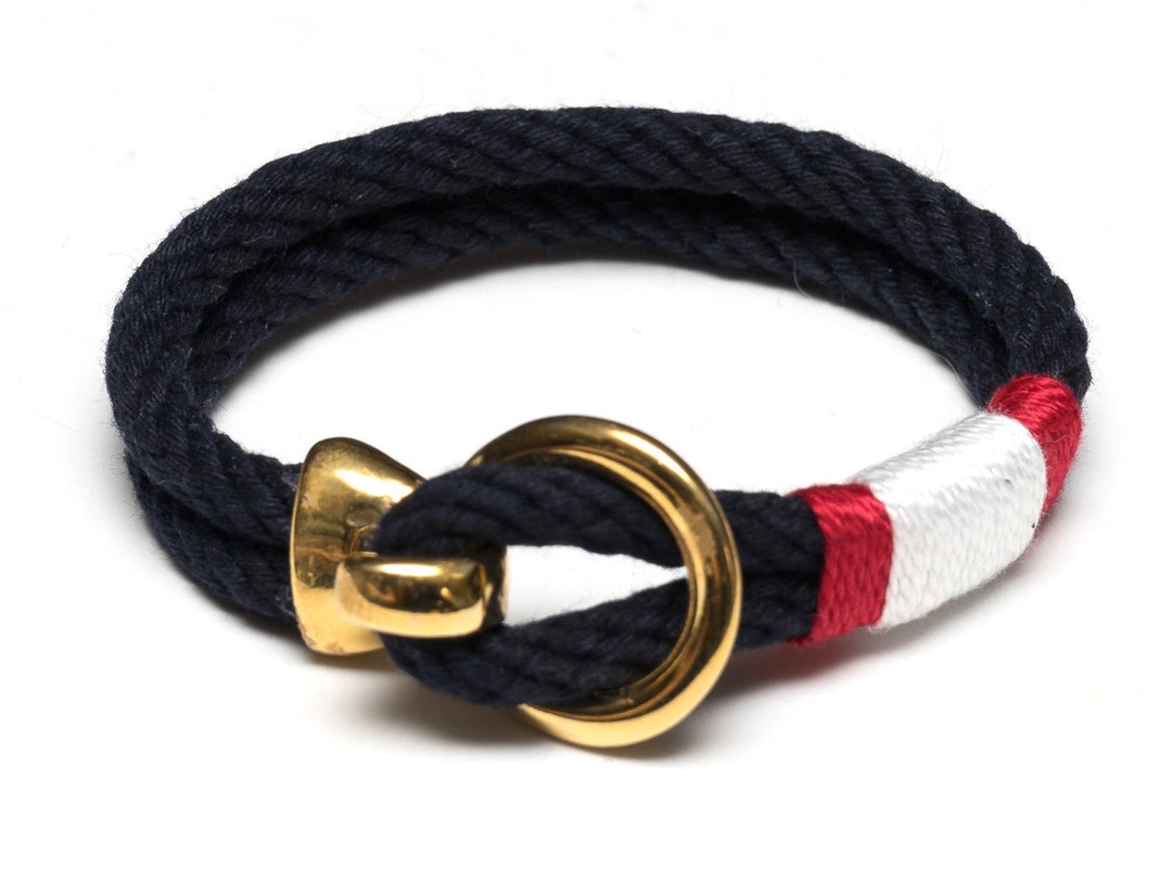 Nautical Rope Bracelet / Gold Hook Clasp Bracelet / Navy Blue Rope ...