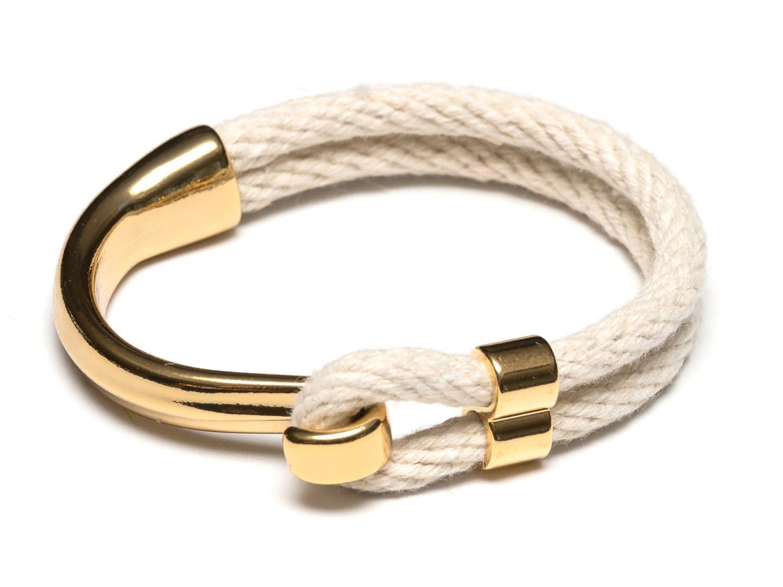 Nautical Rope Bracelet / Ivory Rope Bracelet / Gold Half Hook - Etsy