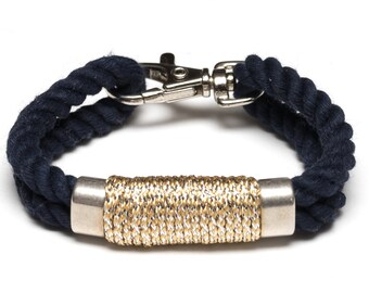 Nautical Rope Bracelet / Metallic Gold Bracelet / Navy Blue | Etsy
