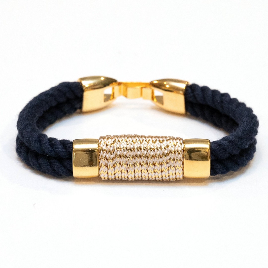 Nautical Rope Bracelet / Metallic Gold Bracelet / Navy Blue Rope ...