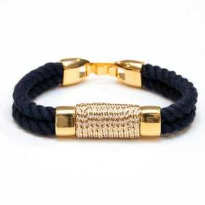 Nautical Rope Bracelet / Metallic Gold Bracelet / Navy Blue Rope ...