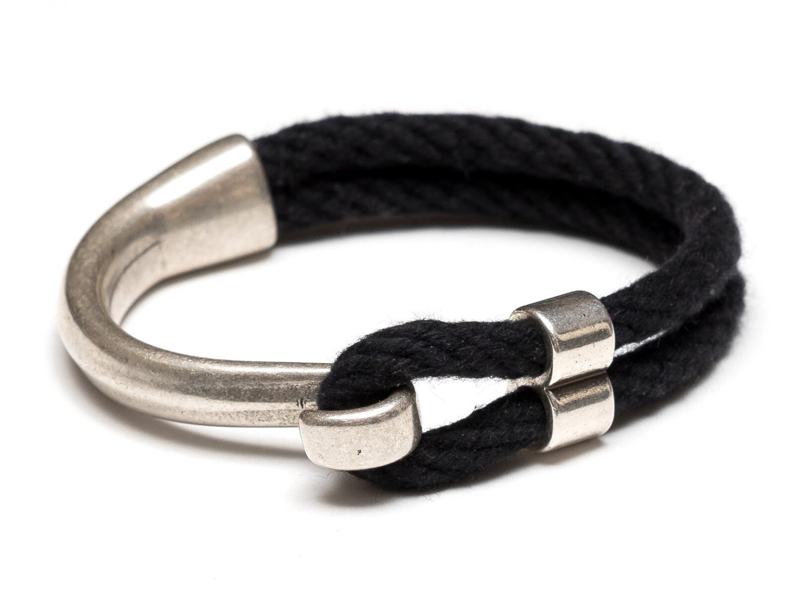 Nautical Rope Bracelet / Black Rope Bracelet / Silver Half Hook Clasp ...