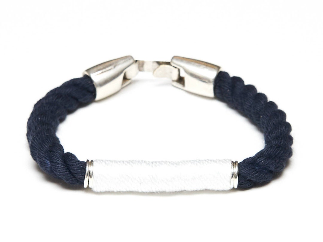 Nautical Rope Bracelet / Navy Blue Rope Bracelet / Silver Nautical ...