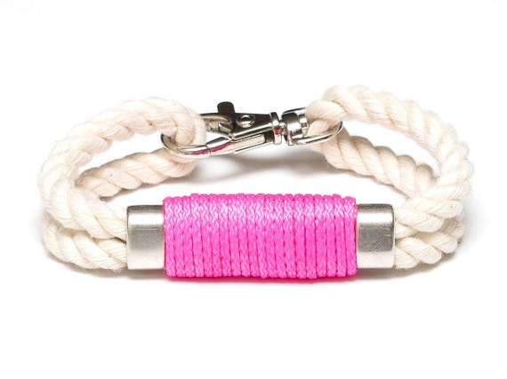Nautical Rope Bracelet / Neon Pink Rope Bracelet / Silver - Etsy