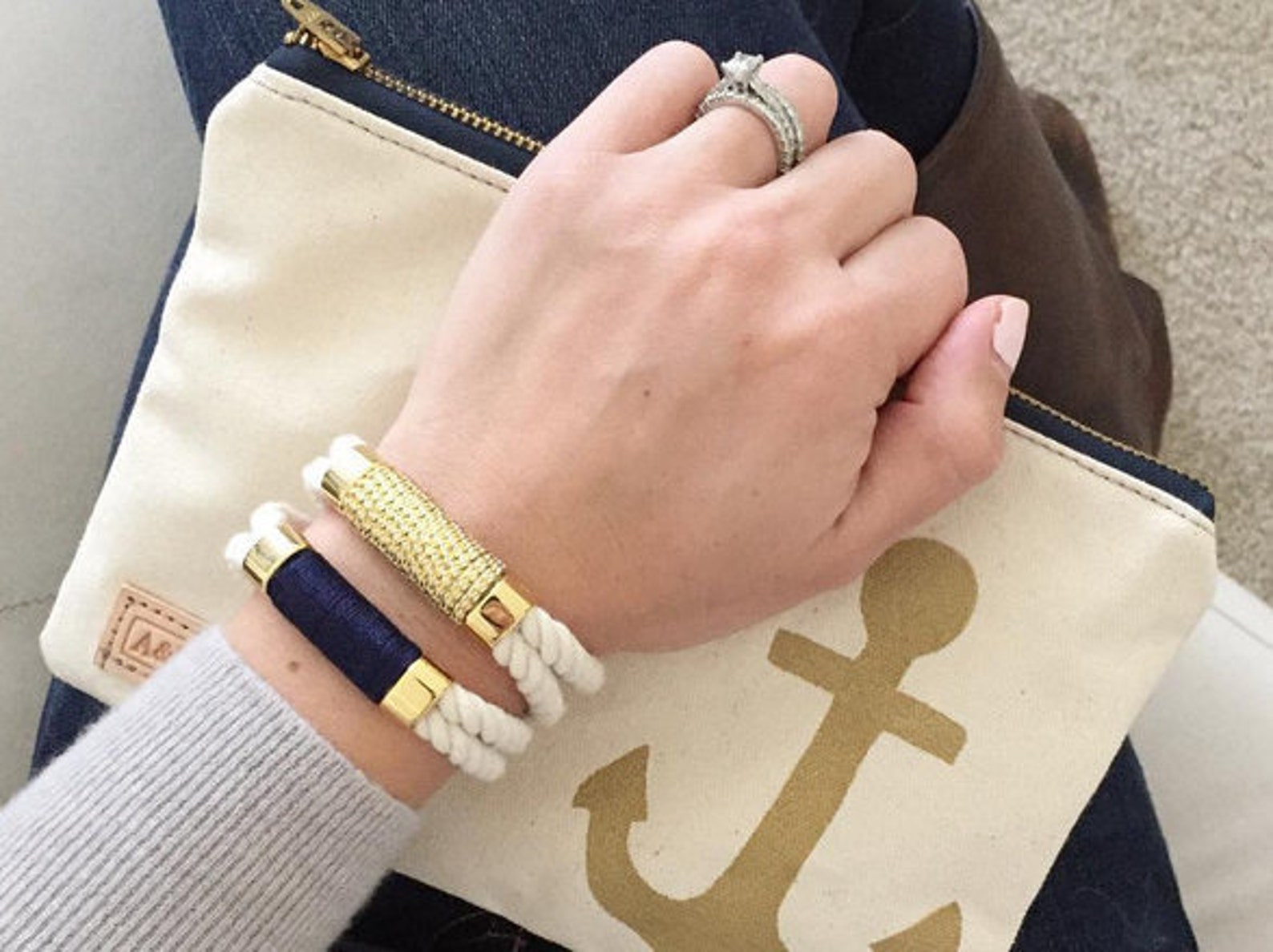 Nautical Rope Bracelet / Ivory Rope Bracelet / Gold Nautical - Etsy