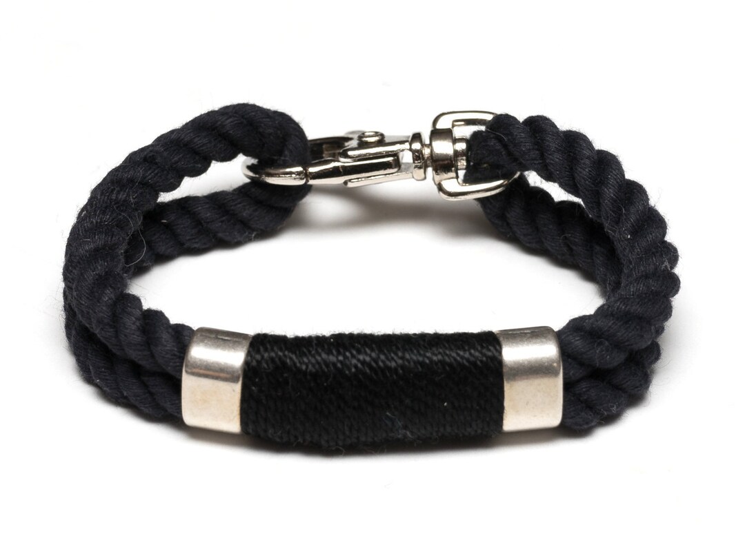 Nautical Rope Bracelet / Black Rope Bracelet / Silver Nautical - Etsy