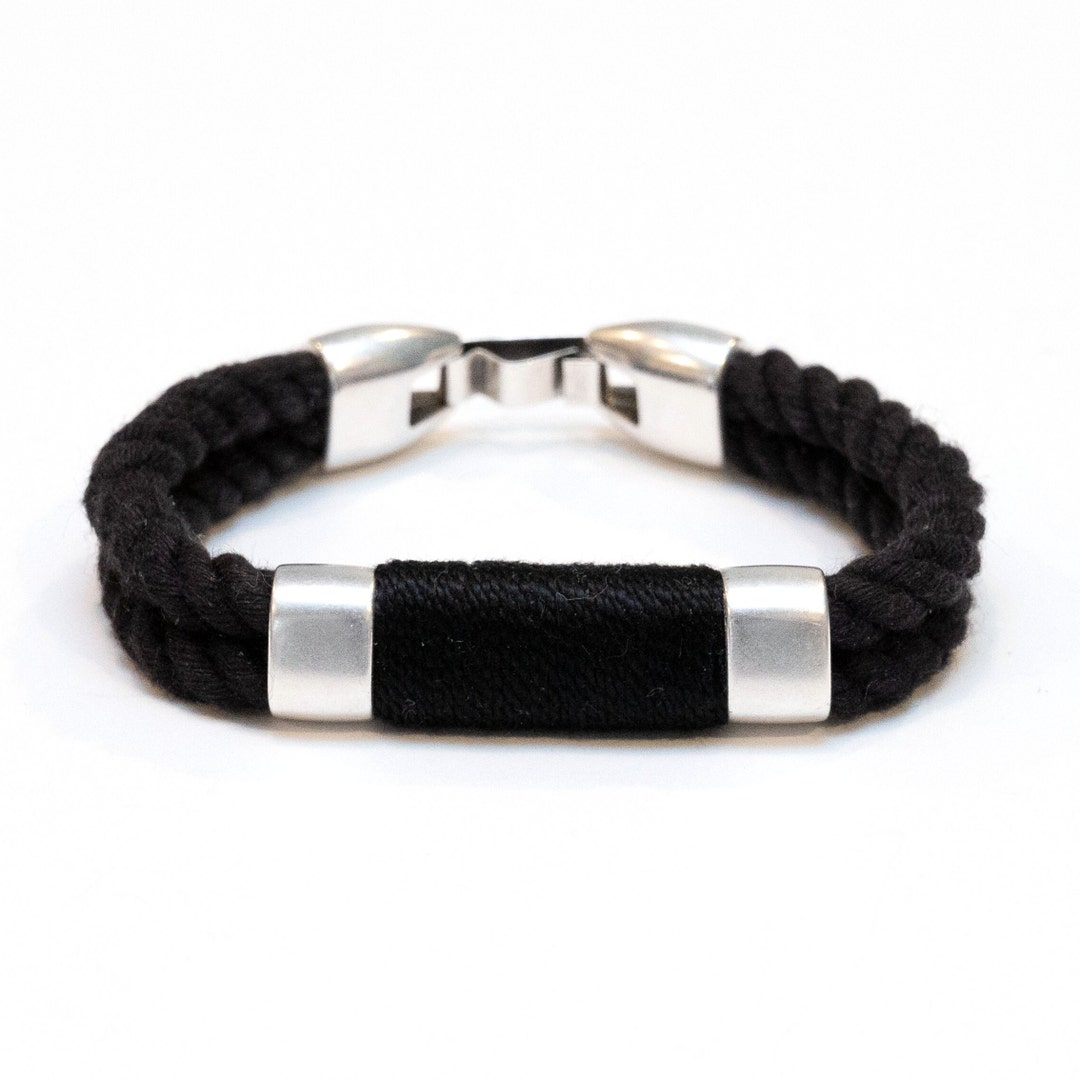 Nautical Rope Bracelet / Black Rope Bracelet / Silver Nautical Rope ...