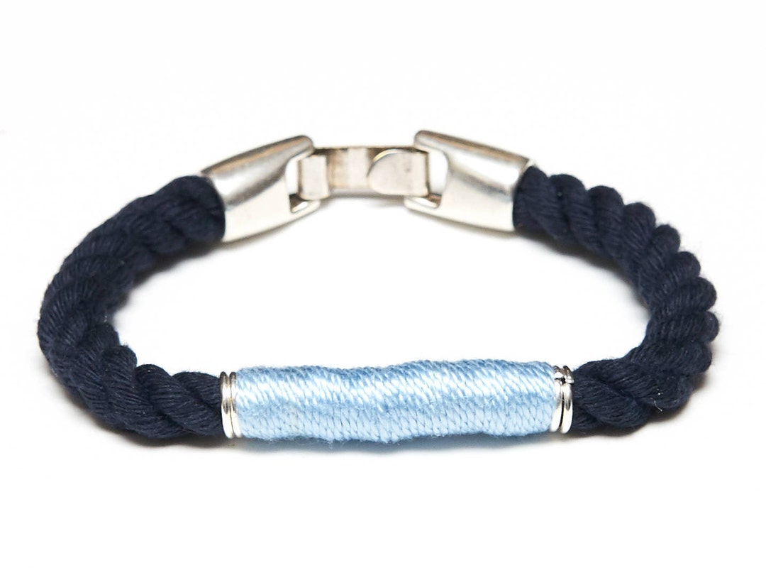 Nautical Rope Bracelet / Navy Blue Rope Bracelet / Silver Nautical ...