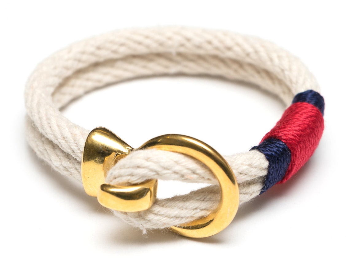 Nautical Rope Bracelet / Gold Hook Clasp Bracelet / Ivory Rope Bracelet ...