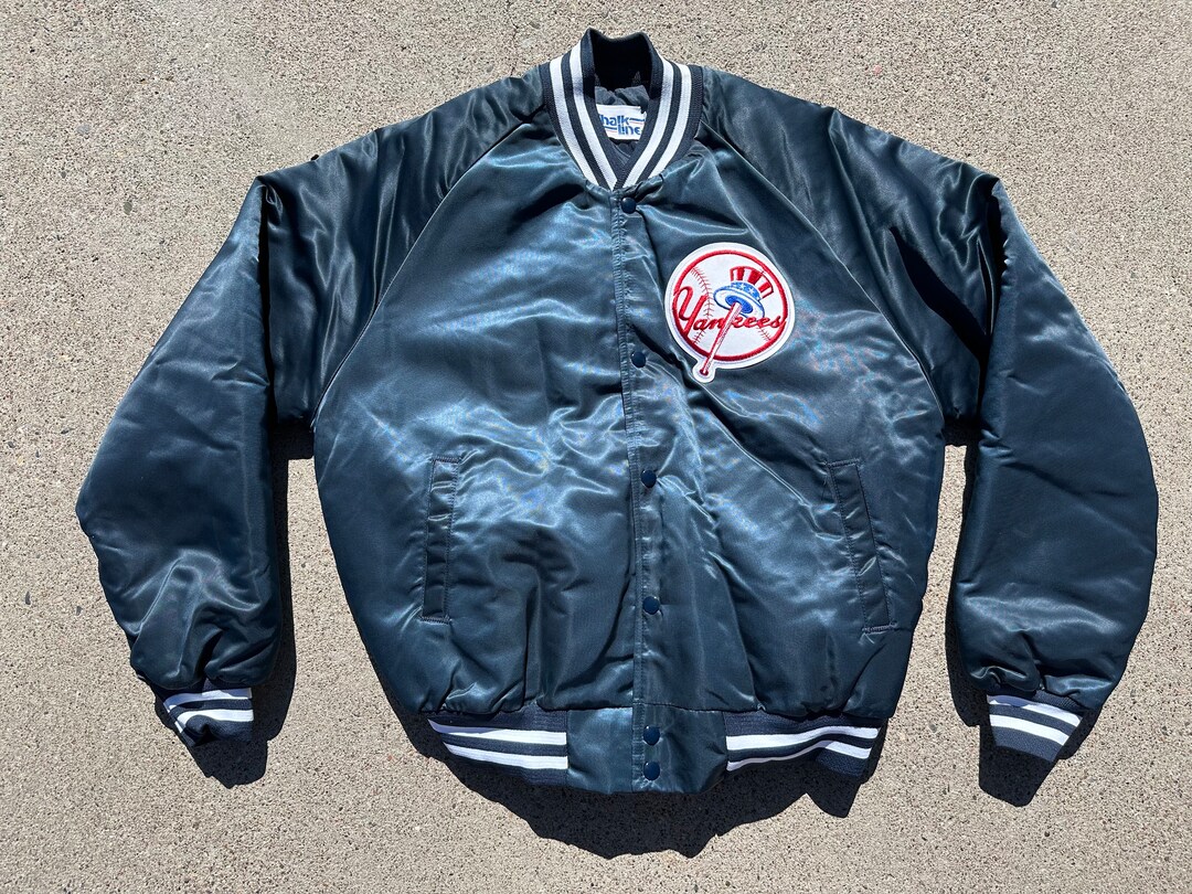 Vtg 90s MLB New York Yankees Chalkline Satin Bomber Jacket With Stiched ...