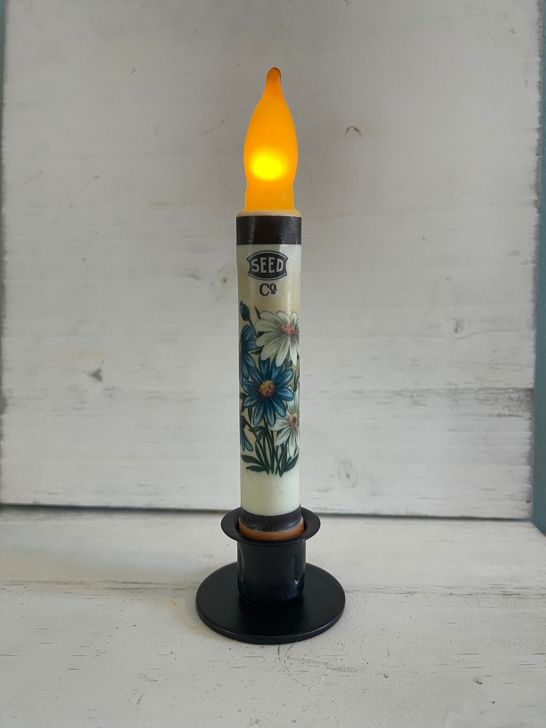 Seed Packet Garden Candle W/blue & White Daisies - 6” Timer Taper ...