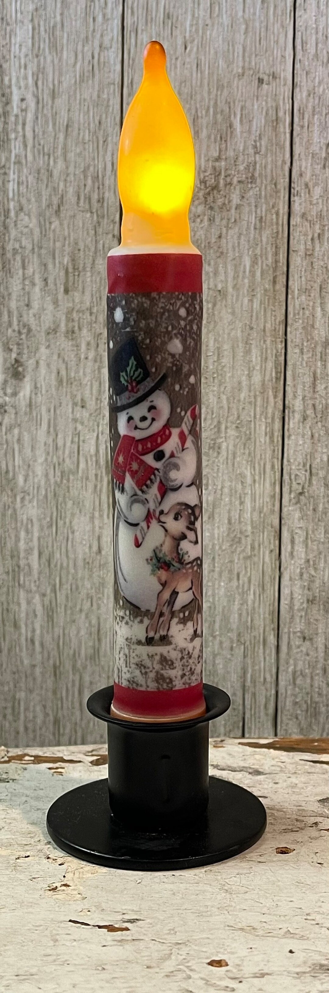 Snowman Timer Taper Candle Flameless Battery Operated - Etsy