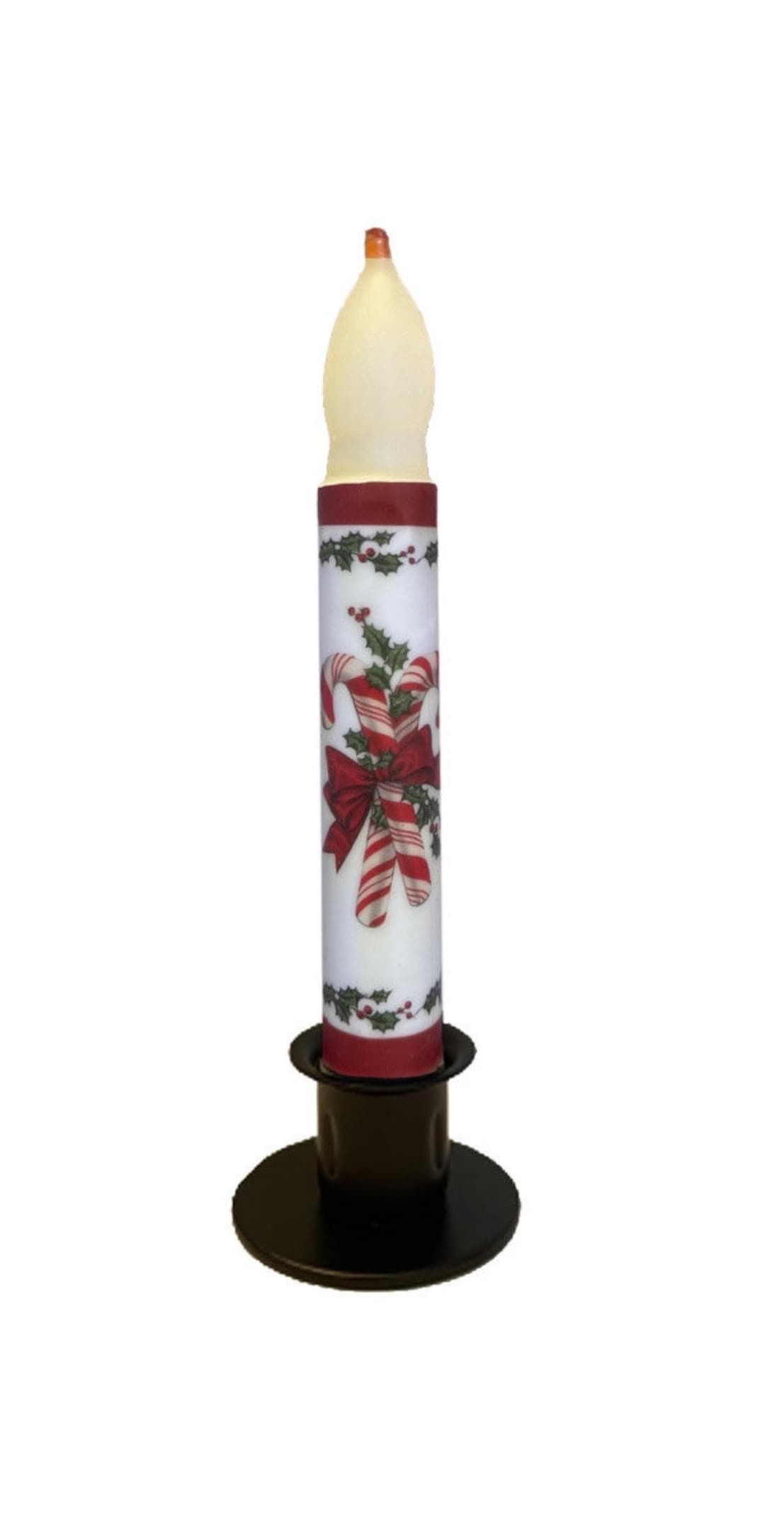 Candy Canes W/holly Timer Taper Flameless Battery Operated Candle T-033 ...
