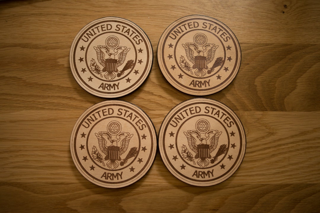 US Army Engraved Leather Coasters - Etsy