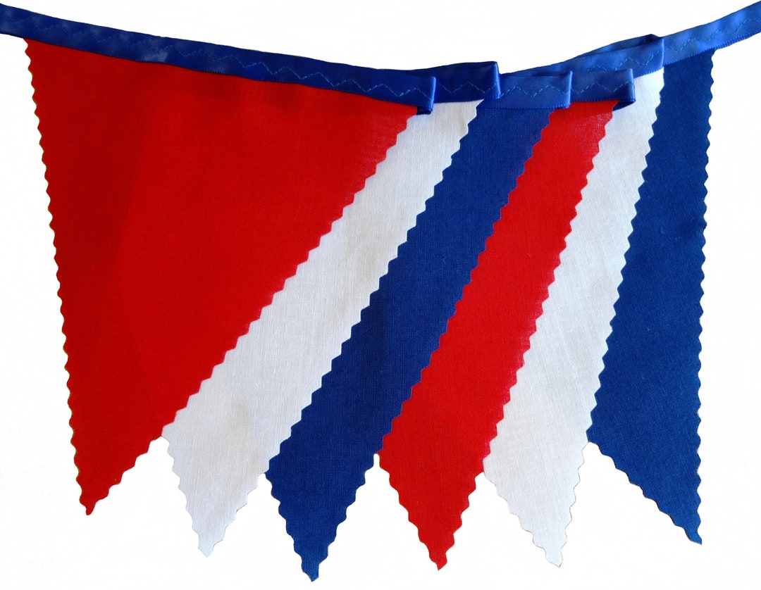 Bunting Red, White & Blue Bunting on Blue Ribbon Royal Sport UK British ...