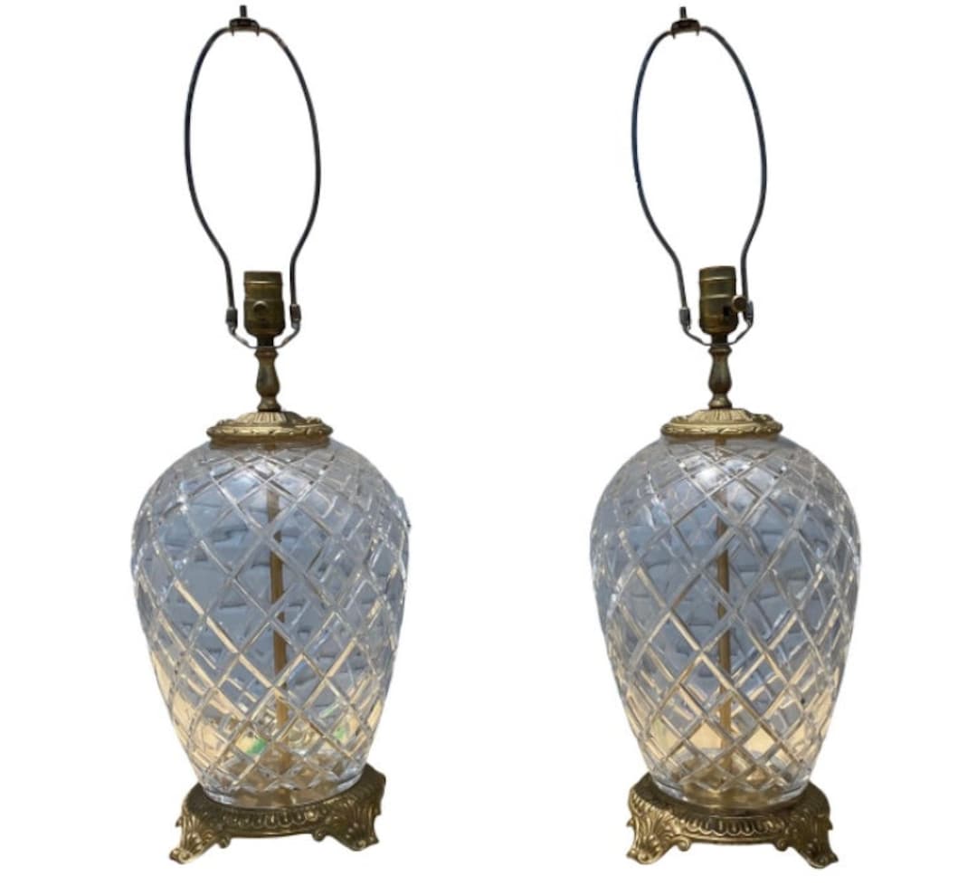 Mid 20th Century Diamond Pattern Table Lamps Pair - Etsy