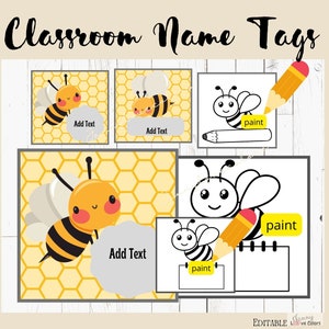 BEE Editable Name Tags Spring Summer Bulletin Board Decorations - Etsy