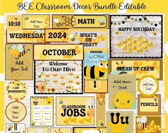 MEGA BOHO Bee Classroom Decor Bundle Editable Bee Decor - Etsy