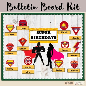 Birthday Display Bulletin Board Kit Superhero Birthday Display Editable ...