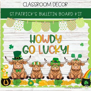 St. Patrick's Day Bulletin Board Kit | Highland Cow Theme | March ...