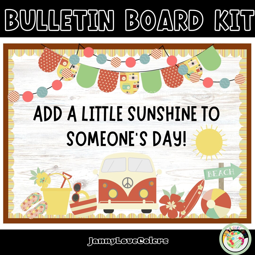 Retro Beach Themed Printable Bulletin Board | Summer Bulletin Board Kit ...