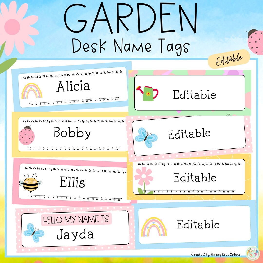 Garden Theme Student Name Plates Desk Tags Editable - Etsy