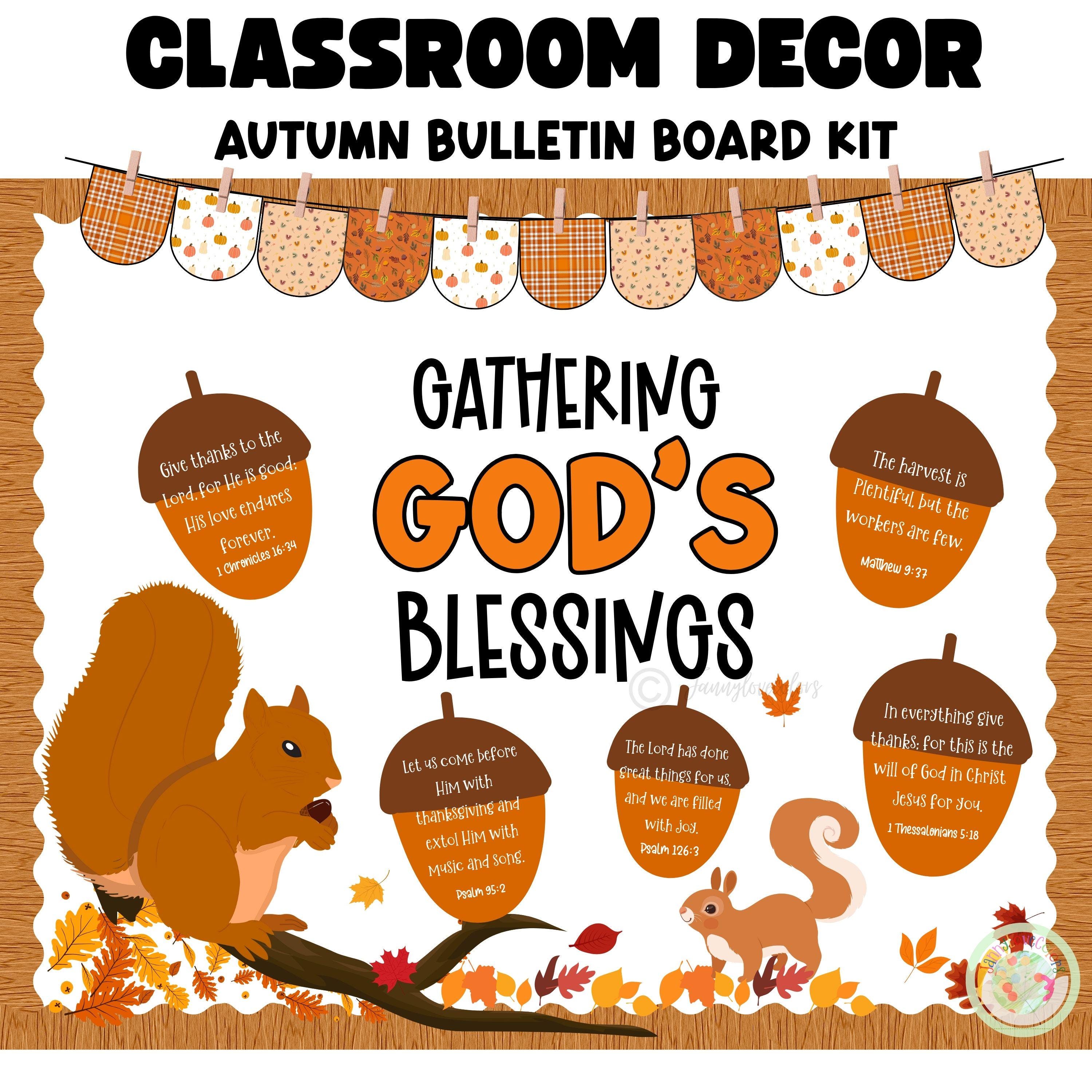 Gathering God’s Blessings Bulletin Board Kit | Fall Christian Classroom ...