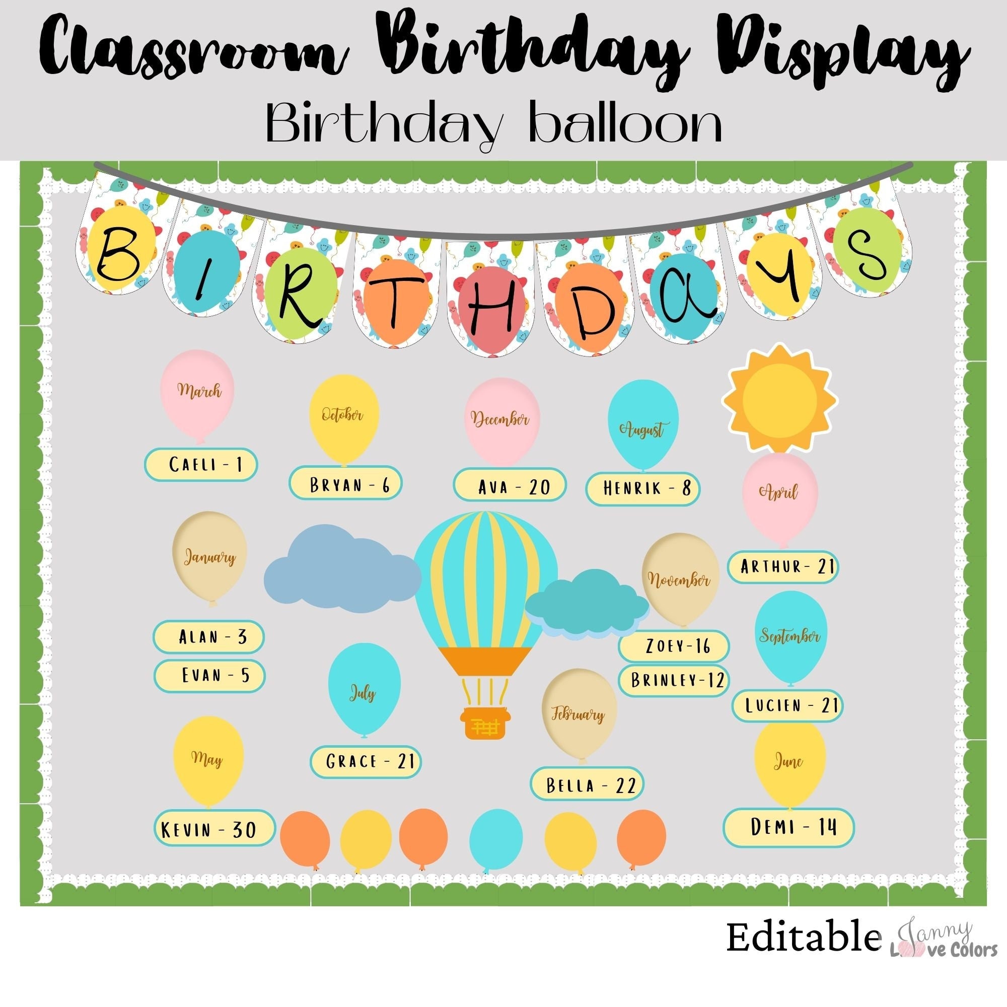 Birthday Bulletin Board Kit: Classroom Balloon Display (editable) - Etsy