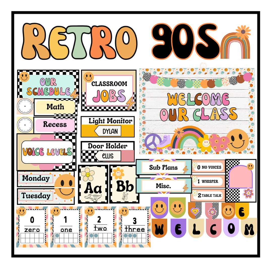 Retro 90s Theme Classroom Decor BUNDLE | Printable | Digital Download ...