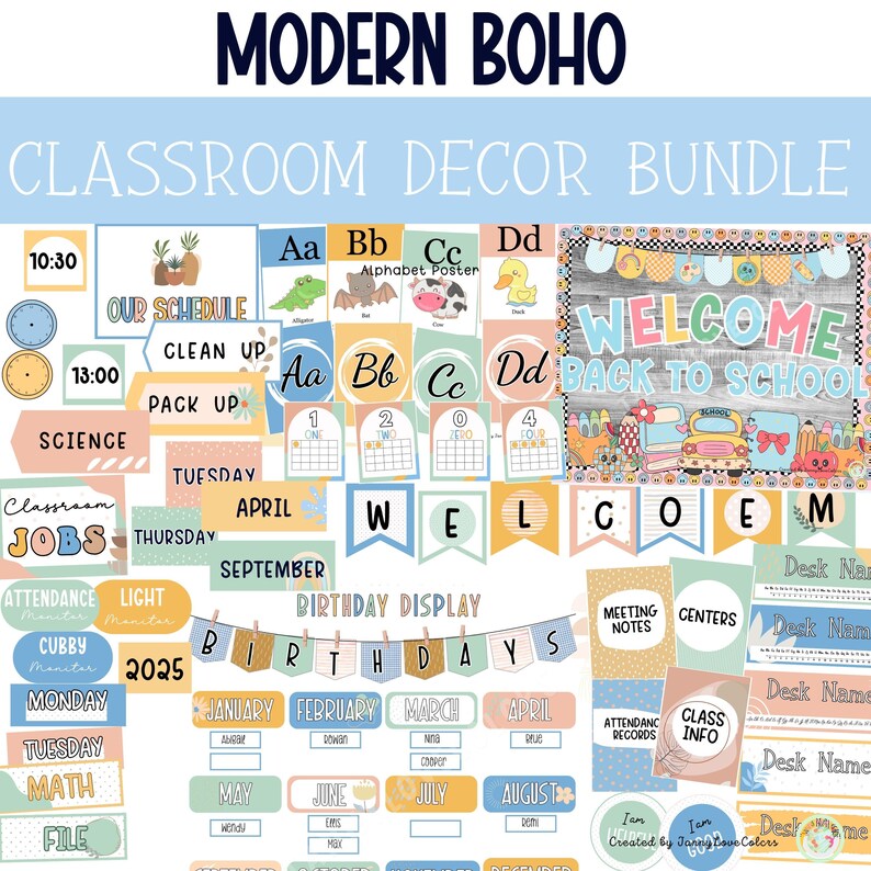Modern Boho Classroom Decor Bundle: Calming Pastel Colors - Etsy