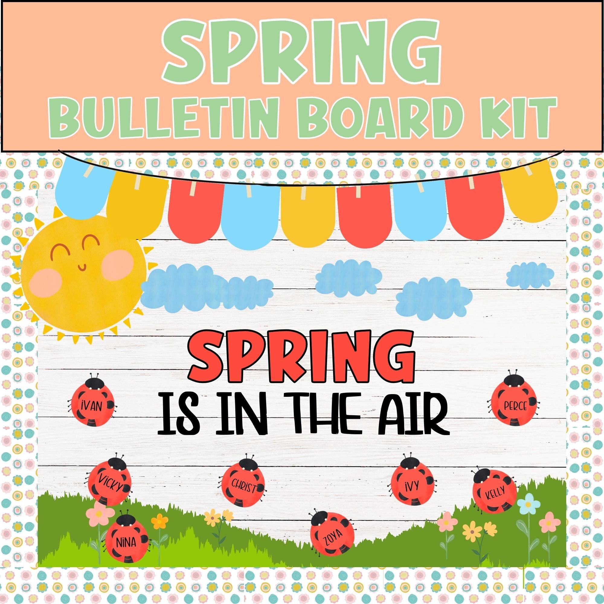 Spring Bulletin Board Kit Spring Door Decor Ladybug Editable - Etsy