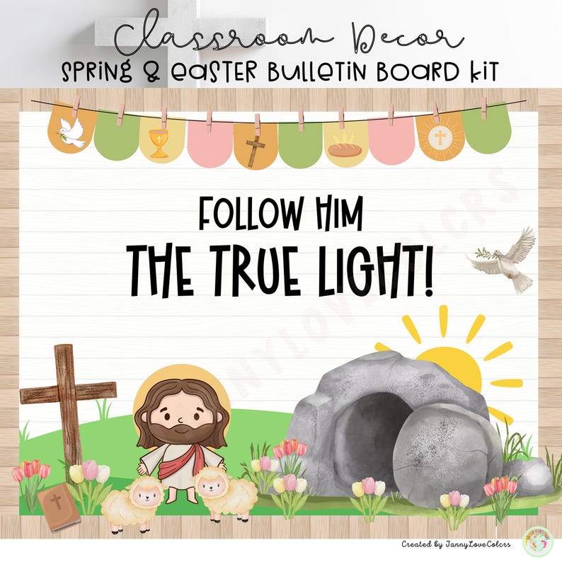 Easter Christian Bulletin Board Kit: Classroom Door Decor (digital ...