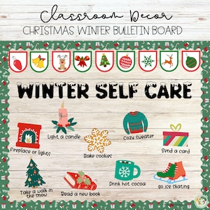 Winter Self Care Bulletin Board December Door Decor Classroom Decor ...