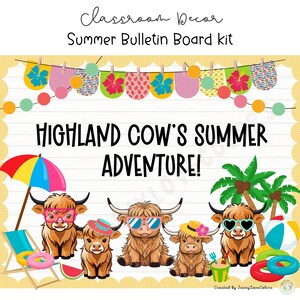 Countdown to Summer Bulletin Board Kit and Highland Cow Classroom Decor ...
