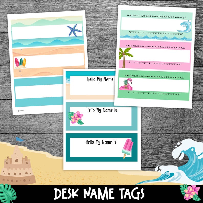 Beach Theme Classroom Name Tags, Editable Summer Labels (PPT, PDF) - Etsy