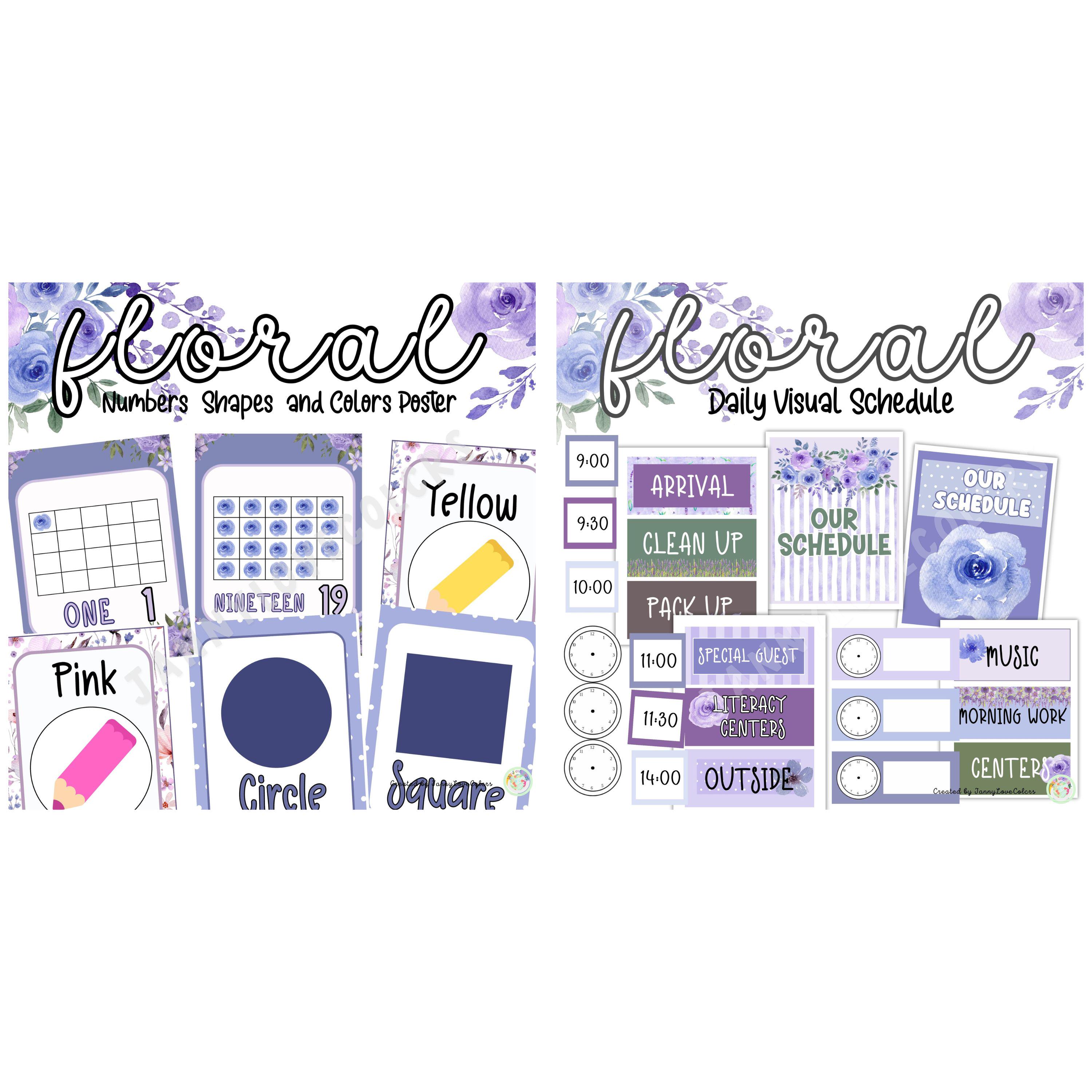 Purple Floral Classroom Decor Bundle: Teacher Printables (digital ...
