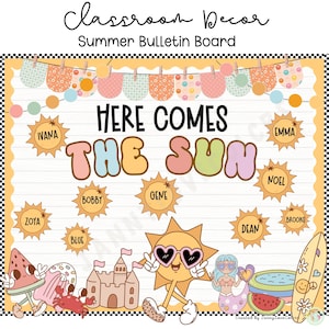 Retro Summer Bulletin Board Decor: Sunshine Classroom Display (editable ...