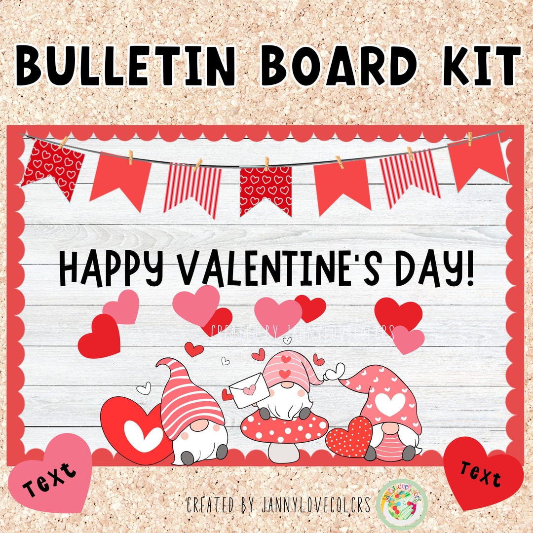 Valentine Gnome Bulletin Board Kit: Editable February Decor (digital ...