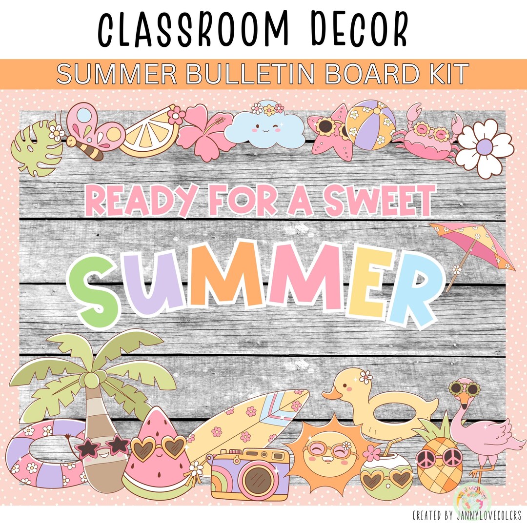Summer Bulletin Board Kit | Retro Beach Classroom Door Decor (digital ...