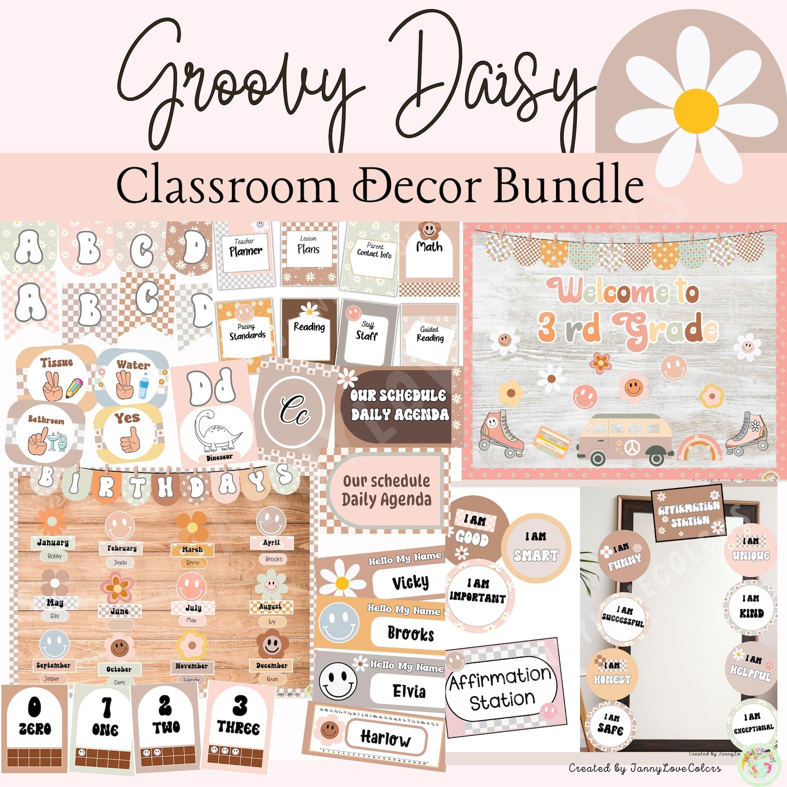 Daisy Classroom Decor Bundle: Groovy Retro Theme (printable, Editable ...