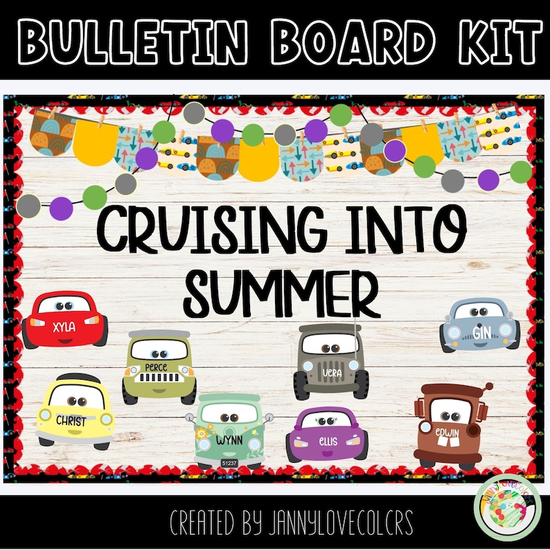 Summer Car Bulletin Board Kit: Cruising Into Summer (PDF) - Etsy